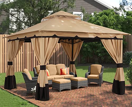 ABCCANOPY 10'x12' Outdoor Gazebo, Double Roof Patio Gazebo with Shade Curtains, Beige