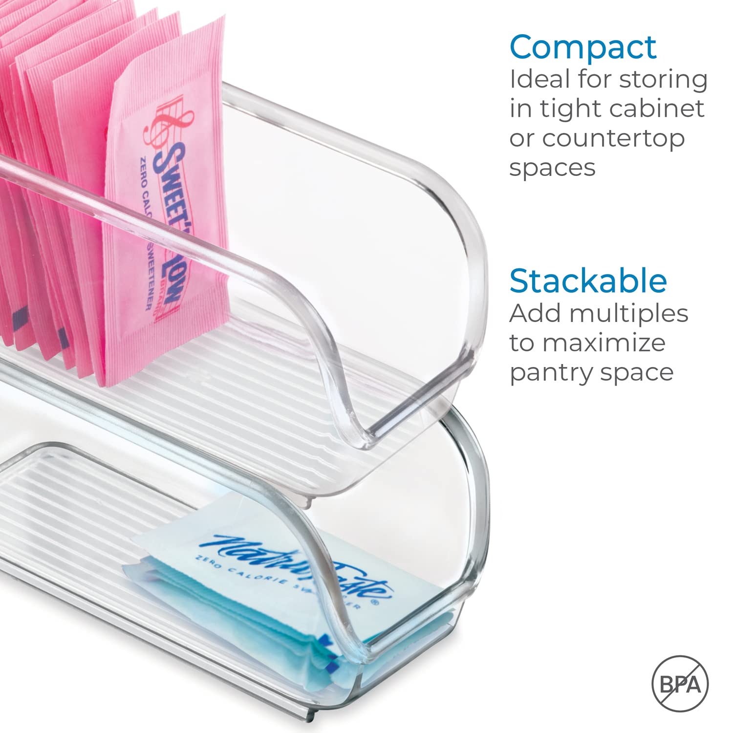 iDesign BPA-Free Plastic Sugar Packet Holder and Organizer, The Linus Collection - 2.25" x 4.5" x 2", Clear