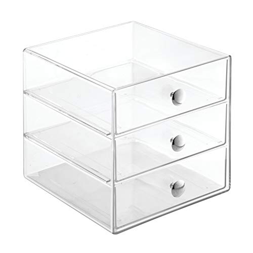 iDesign BPA-Free Plastic 3-Drawer Vanity Organizer - 6.5" x 6.5" x 6.5", Clear