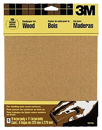 3M 9040NA Garnet Sandpaper, Inch, Assorted-Grit, 5-Sheet-9040NA, 9 in x 11 in, 5 Count