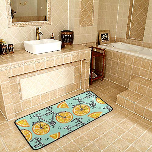 ALAZA Kitchen Mats for Floor, Yellow Lemon Kitchen Rug Doormat for Kitchen Bathroom Decor 39 x 20 Inch Bicycles with Orange Wheels