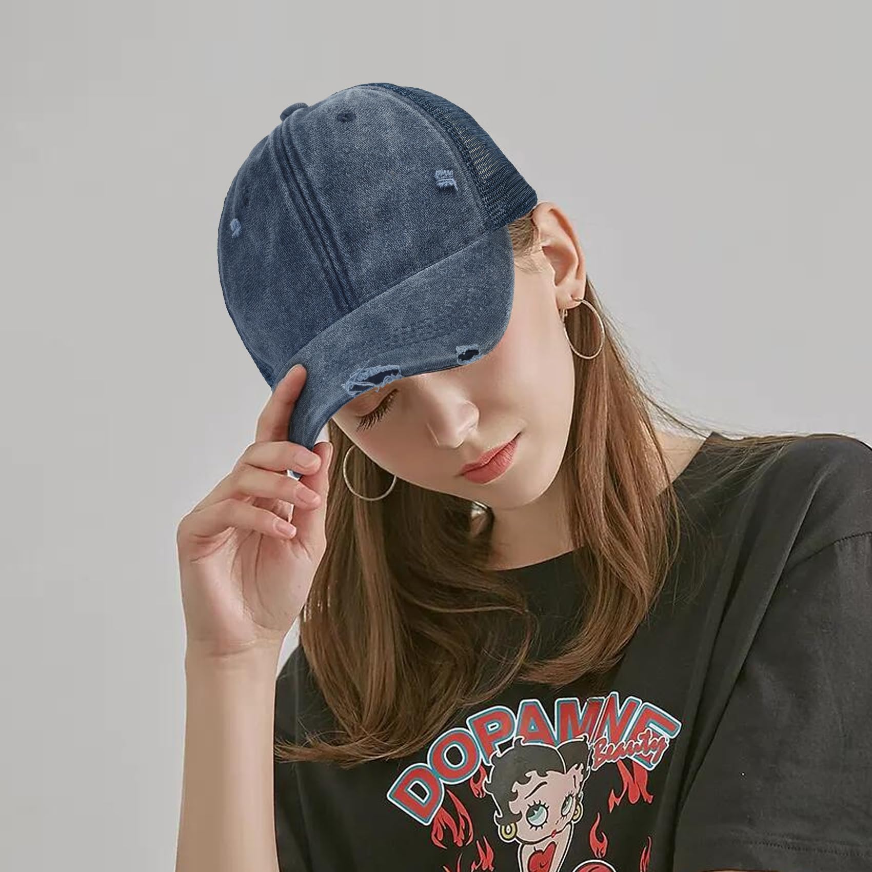 4 Pack Criss Cross Ponytail Hat Washed Distressed Women Mesh Baseball Caps Messy Bun Ponycaps
