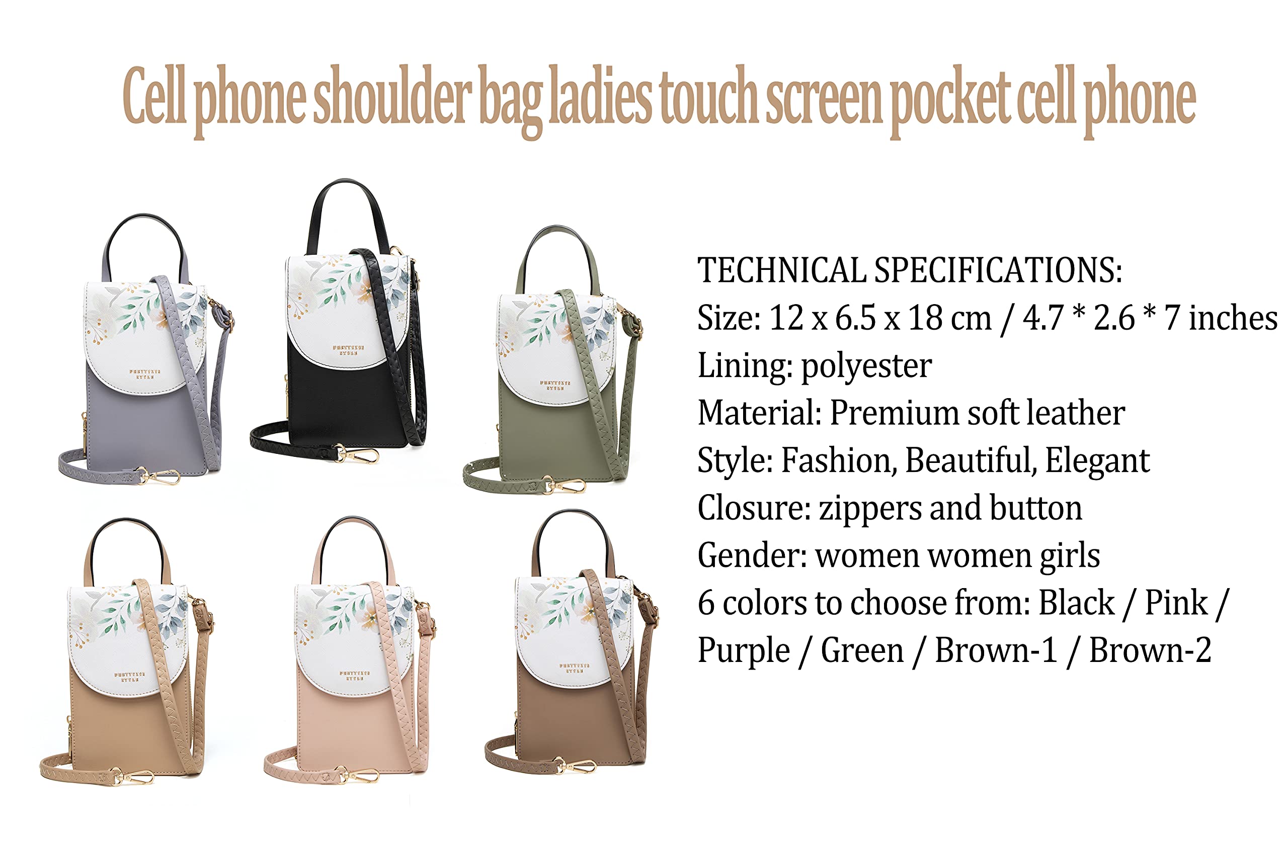 Skyearman Crossbody Cellphone Purse with Handle Womens Touch Screen Phone Bag Small Shoulder Purse for iPhone 1212 MiniXXR (Khaki)