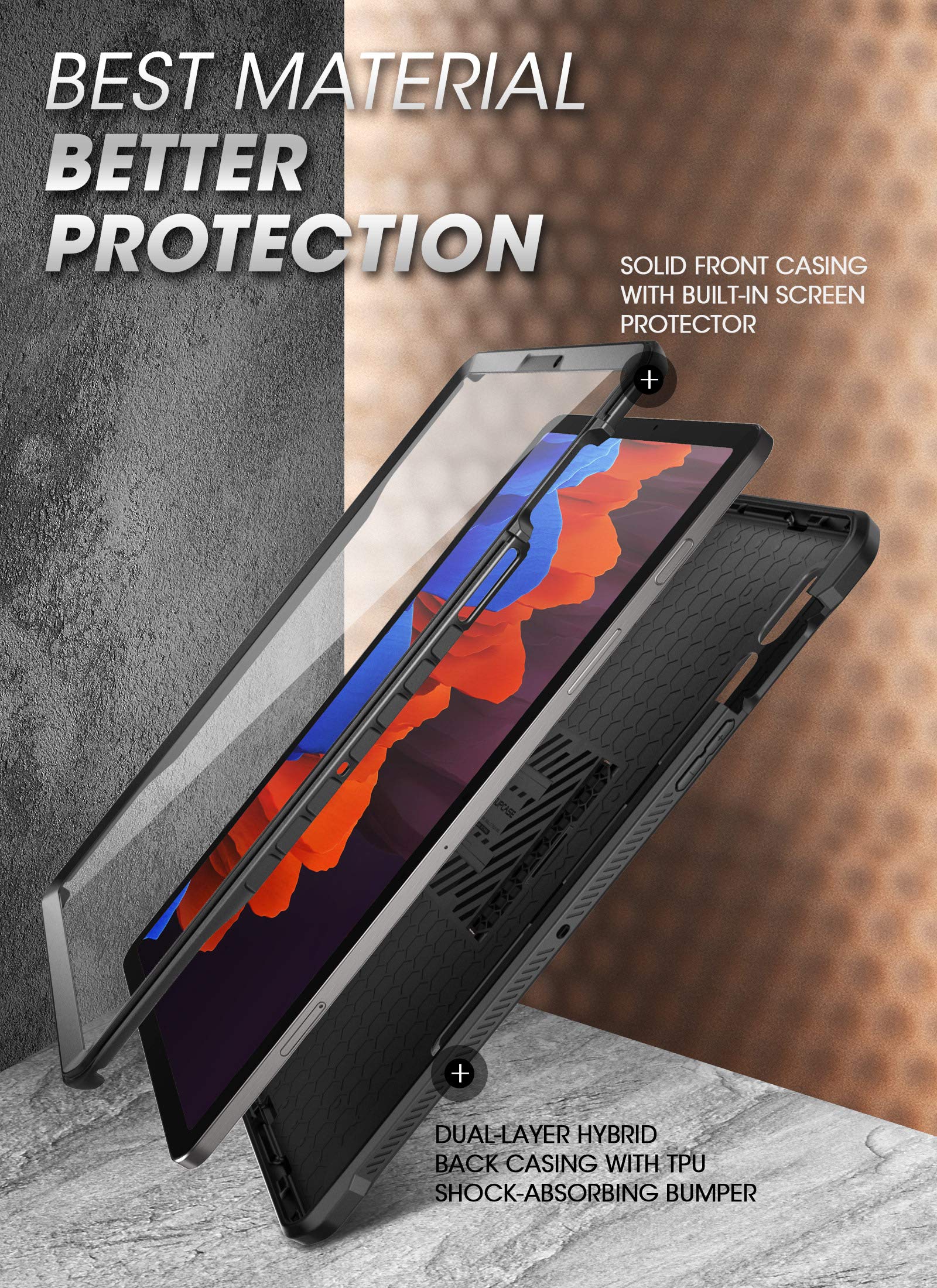 SUPCASE Unicorn Beetle Pro Series Case Designed for Samsung Galaxy Tab S8 (2022) / Galaxy Tab S7 (2020), with Built-in Screen Protector & S Pen Holder Full-Body Rugged Heavy Duty Case (Black)