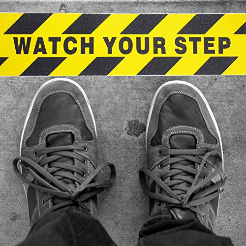 5 Pieces Watch Your Step Warning Sticker Adhesive Tape Anti Slip Abrasive Tape for Workplace Safety Wet Floor Caution, 6 by 24 Inches