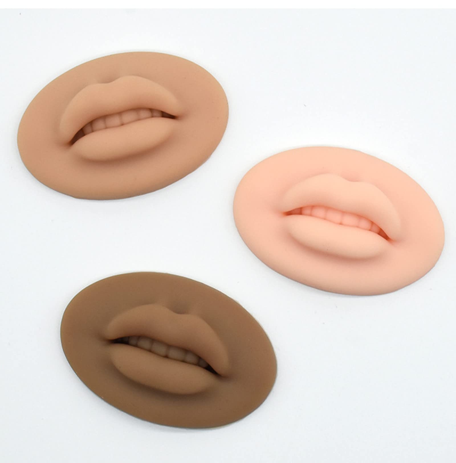 3D Practice Silicone Lips Skin Open Mouth with Teeth Soft Fake Lips Traning Skin for Permanent Makeup Tattoo Artists Microblading PMU Training Supplies (Light Coffee)