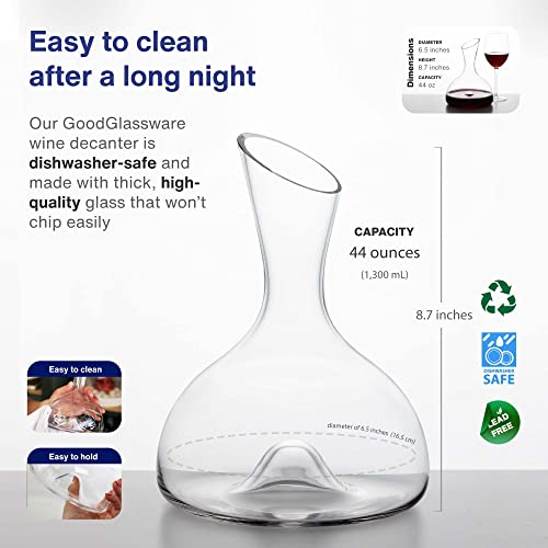 GoodGlassware Wine Decanter β Personal Red Wine Carafe with Wide Base and Aerating Punt - Crystal Clear, Full Bottle Pitcher (44 oz Capacity)