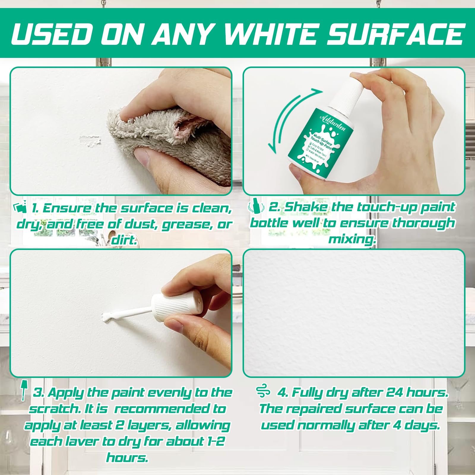 Addurden White Touch Up Paint, Multi-Surface Touch Up Paint Pen, White Paint for Wall, Interior and Exterior Repair Scratches, Paint Touch Up Pens for Furniture Appliance Tile Cabinet Bath(Semi-Gloss)