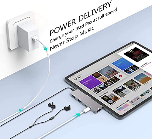 USB C HUB for iPad Pro, Adapter for iPad Air, iPad Pro Hub Docking Station with 4K HDMI,3.5mm Headphone Jack,2 USB3.0 Ports,USB C PD Charging&Data, for iPad Mini M4 M2 11 12.9 13 inch Accessories