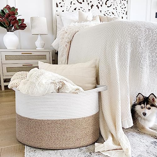 Goodpick Large Cotton Rope Basket, 83L Big Woven Storage Basket, Blanket Organizers and Storage, Baby Nursery Laundry Basket, Extra Large Toy Bin for Storage, 21.7 x 13.8 inches