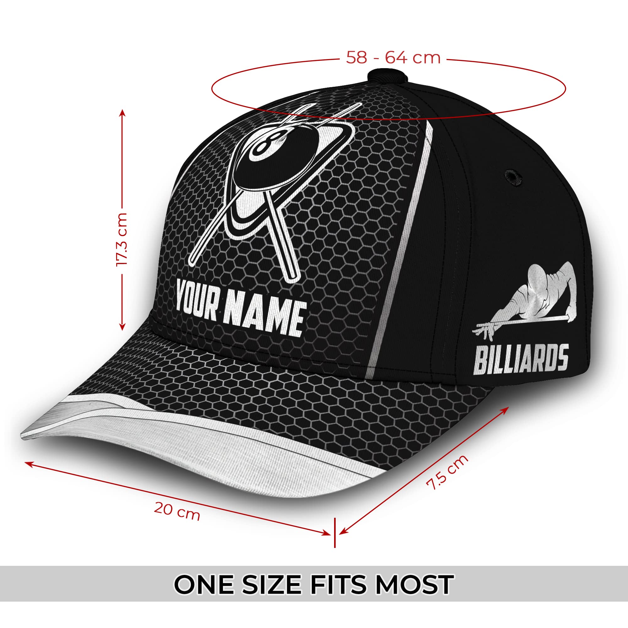 3D Printed Personalized Billiard Ball Snapback Closure Baseball Cap Billiards Hat Gift for Pool Players Multicolor
