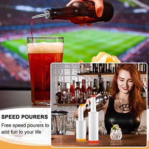 6 Sets Fruit Juice Pour Bottles with 8 Pieces Tapered Spout Bottle Pourers 50.73 oz 33.82 oz 16.91 oz Multi Color Juice Container Plastic Bartender Accessories for Juice Drink Wine Bar Store Supplies