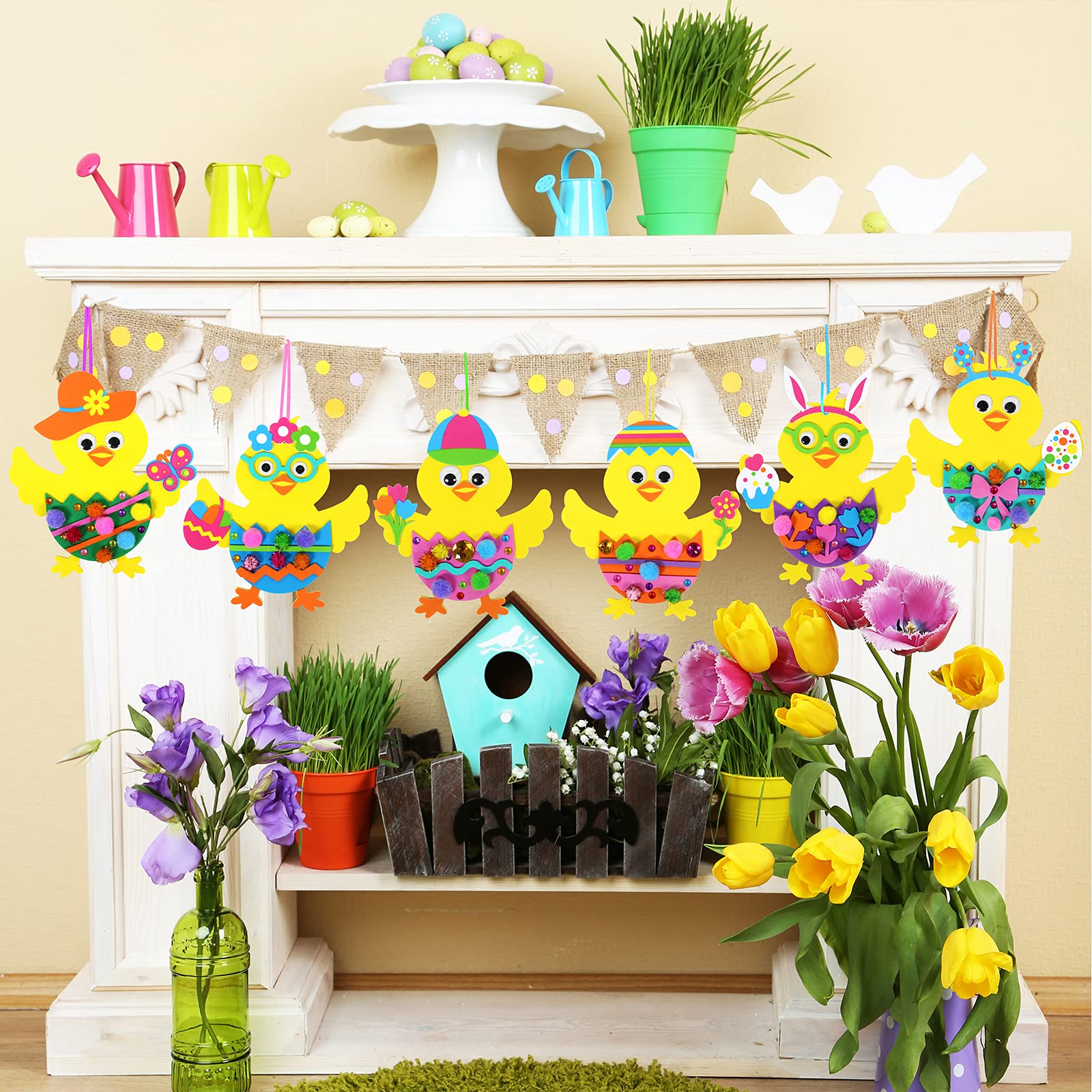 Winlyn 24 Sets Easter Decorations DIY 3D Chick Hatching from Egg Ornaments Easter Craft Kits Foam Easter Stickers Pom-poms Googly Eyes for Kids Party Favors Spring Classroom Activity Art Project