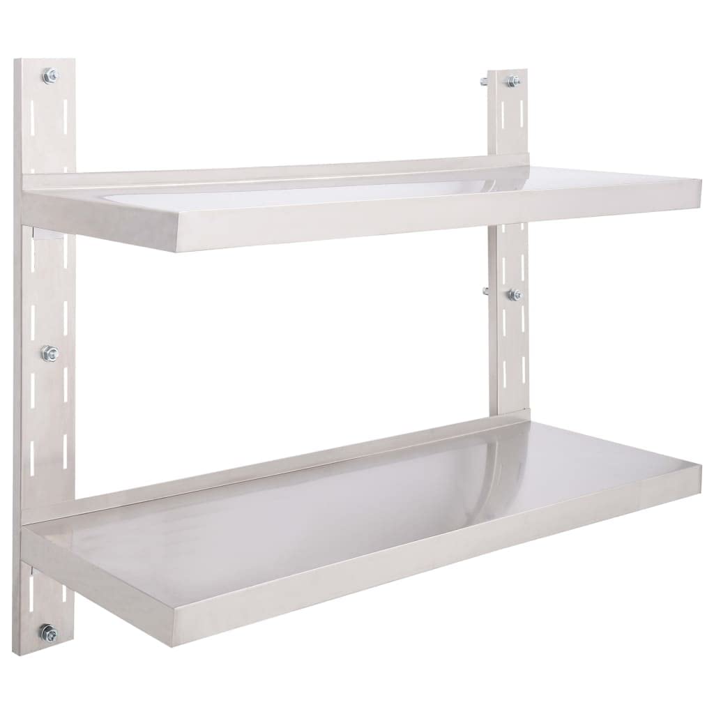 WEMYUFURN 2-Tier Floating Wall Shelf Stainless Steel 39.4"x11.8", Kitchen Wall Cabinet, Floating Bookshelf, CD Wall Shelf, Floating Shelves for Home Décor, and Space-Saving Design