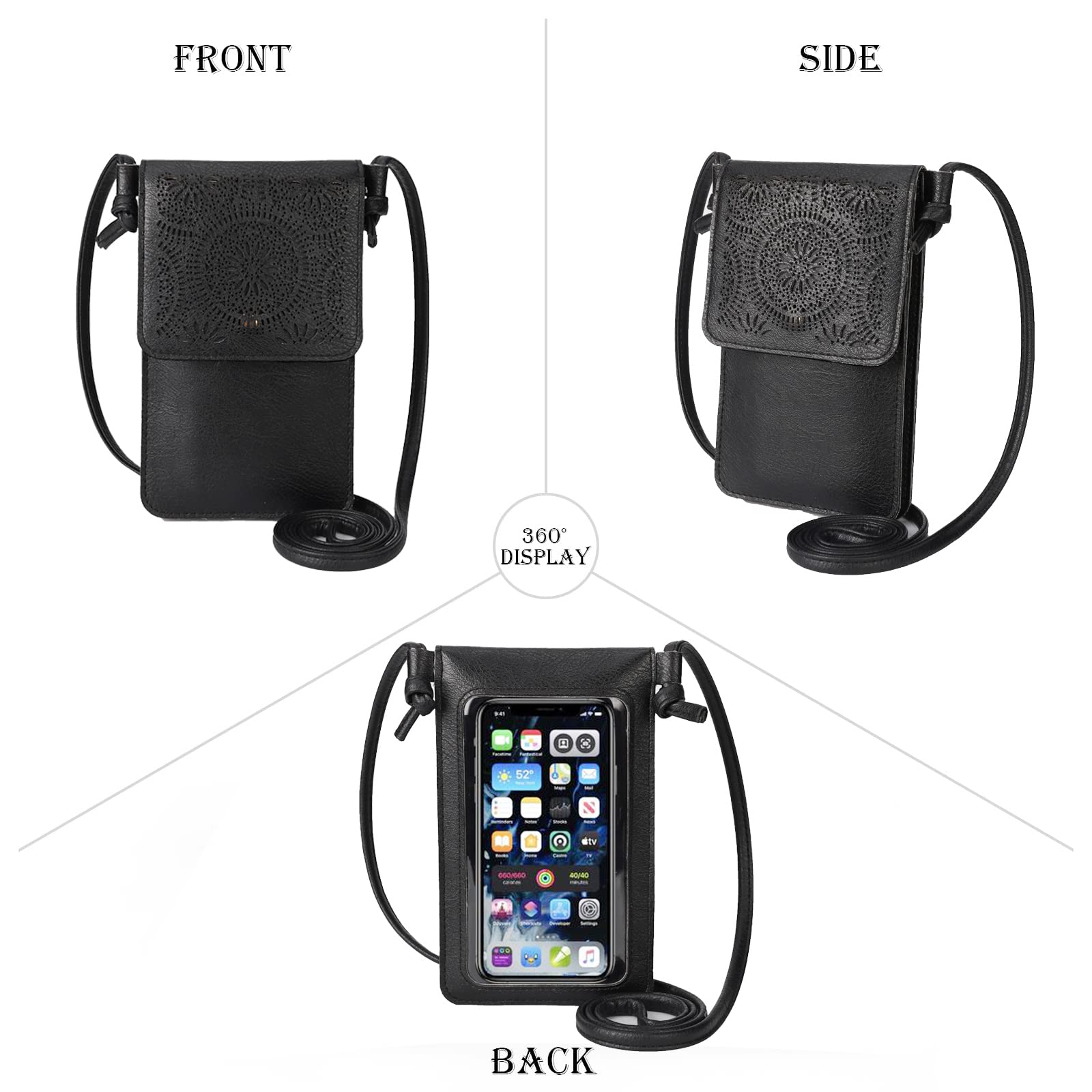 Cell Phone Purse Crossbody for Women Mini Mobile Phone Pouch Shoulder Bag Lightweight Leather Small Clear Bag with Strap