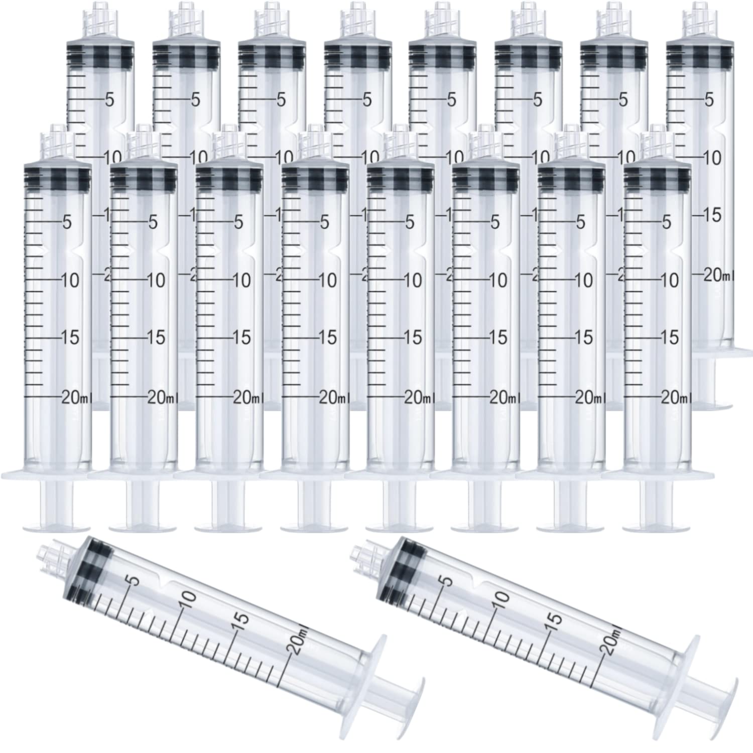 50 Pack 20mL/cc Plastic Luer Lock Syringes Without Needle, Individually Sterile Wrapped, with Tip Cap, for Liquid,Scientific Labs, Measuring, Dispensing