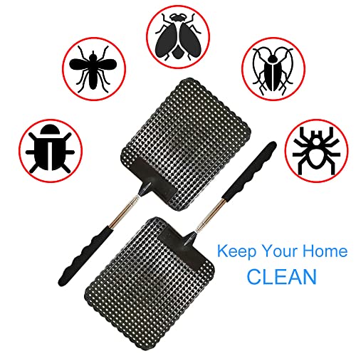 2PCS Telescopic Fly Swatter, Manual Heavy Duty Plastic Flyswatter, Upgraded Sturdy Fly Swatter with Extendable Stainless Steel Pole