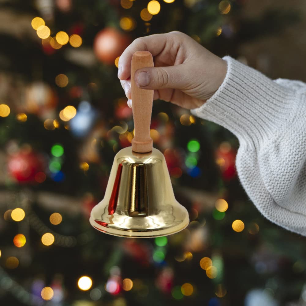 2Pcs Hand Bell - Hand Call Bell Christmas Bells with Handle for Kids and Adults, Hand Bells for Sporting Events Wedding Classroom Church Service and Game (Gold&Red)