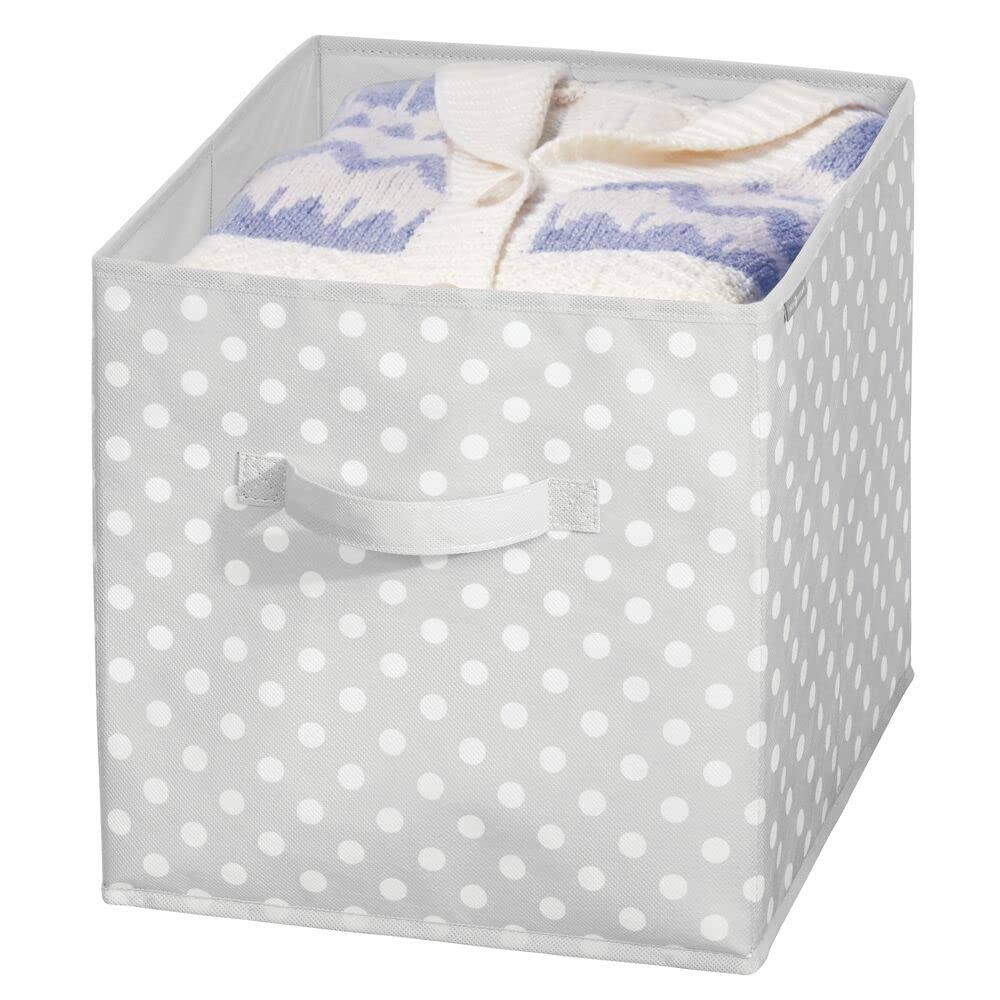 mDesign Soft Fabric Closet Storage Organizer Cube Bin Box, Handle - Storage for Baby Child/Kids Room, Nursery, Toy Room, Furniture Units, Shelf - 12.75" High - 2 Pack - Gray/White Polka Dots