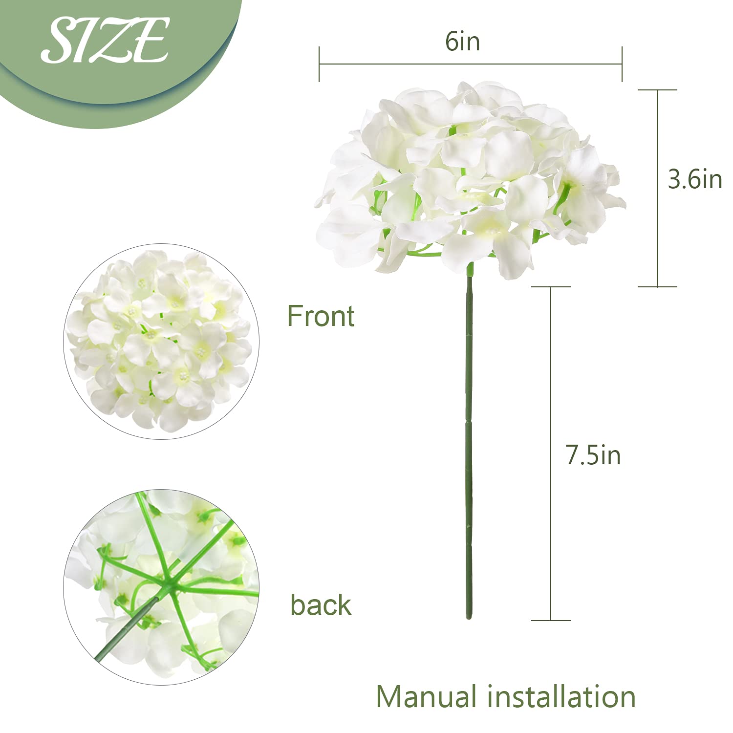 Auihiay 32 Pieces Artificial Hydrangea Flowers White Hydrangea Flower Heads with Stems for Wedding Centerpiece Home Garden Party Decoration