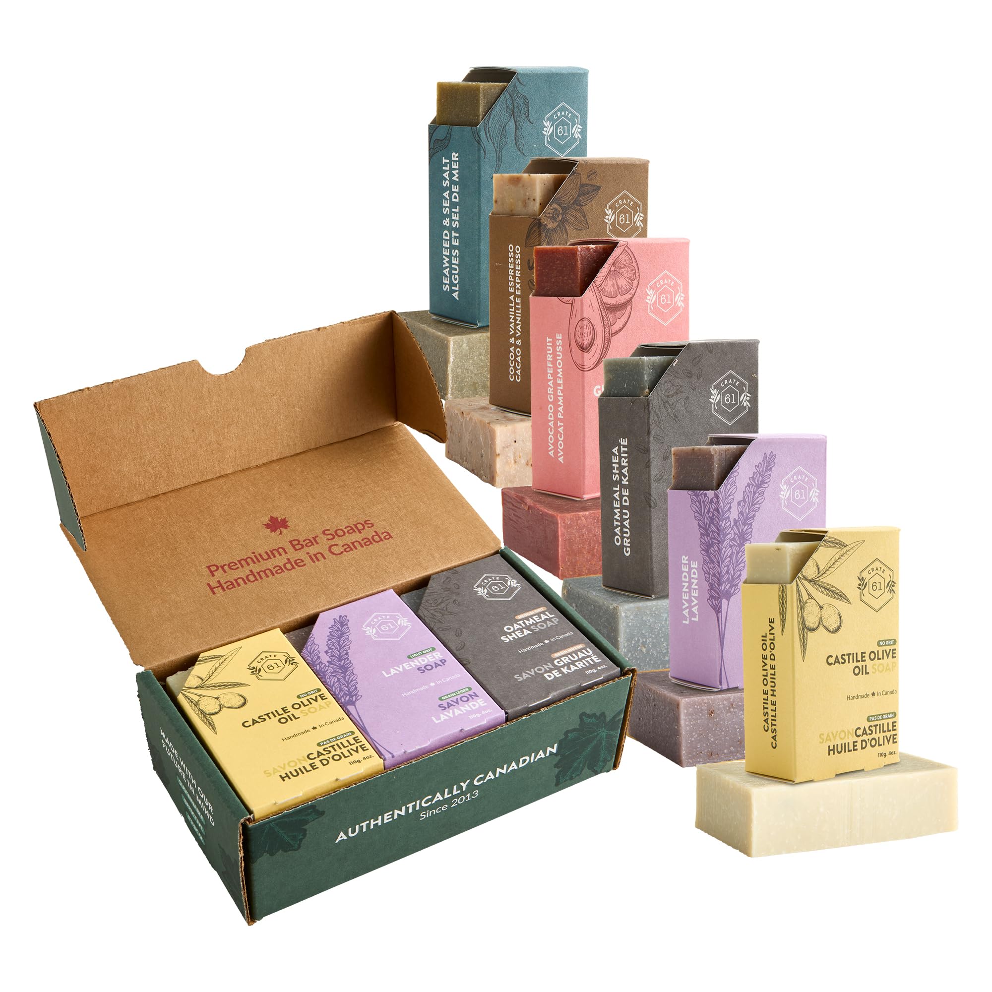 Crate 61 Organics, Handmade in Canada, Plant Based Cold Process Natural Bar Soap, With Premium Essential Oils, Pack of 6 (Dry Skin)