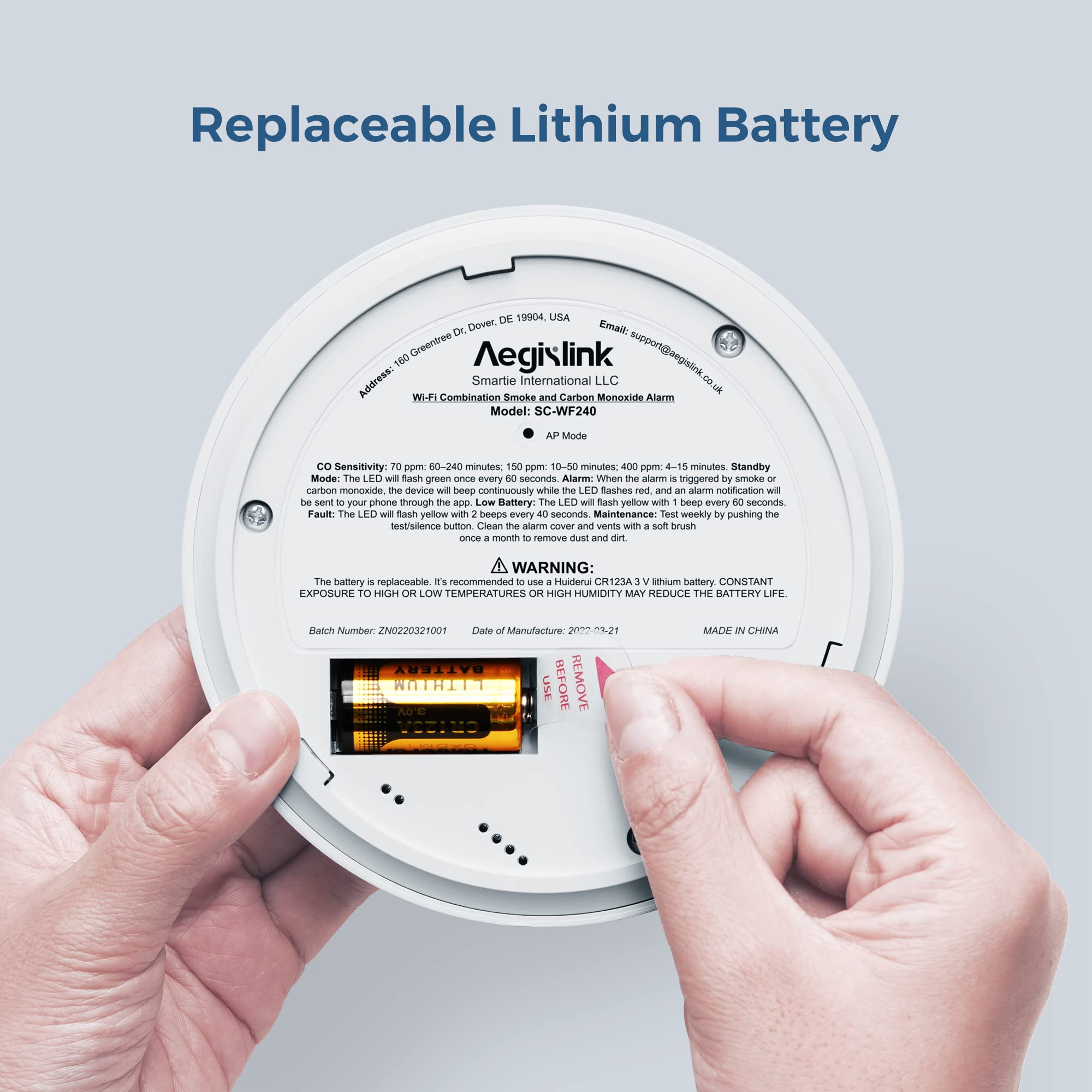 AEGISLINK Wi-Fi Combination Smoke and Carbon Monoxide Detector Compatible with TuyaSmart & Smart Life App, SC-WF240, 3 Pack