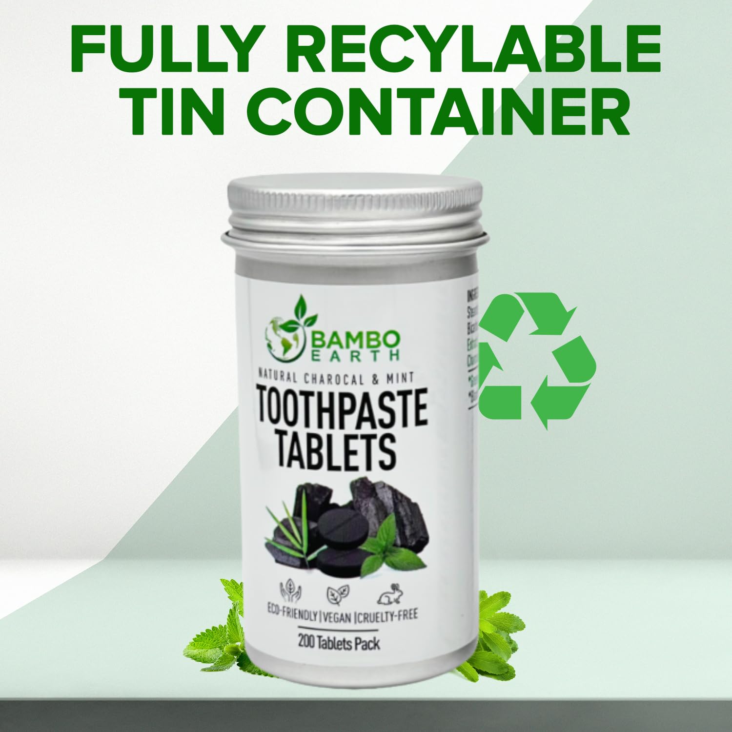 200 Pack Natural Toothpaste Tablet Bits - Chewable Mouthwash Whitening Burts Bees Bite Tablets For Teeth SLS & Fluoride Free Eco & Travel Friendly With Zero Waste Packaging - Mint & Activated Charcoal