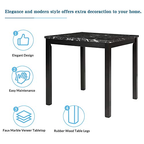 5-Piece Dining Table Set, Counter Height Kitchen Table Set, Faux Marble Top Dining Table with 4 Black Upholstered Chairs, Black