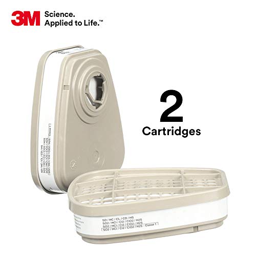 3M Respirator Cartridge 6002, 1 Pair, Helps Protect Against Acid Gases like Chlorine, Hydrogen Chloride, Sulfur Dioxide, Chlorine Dioxide, Hydrogen Sulfide , White