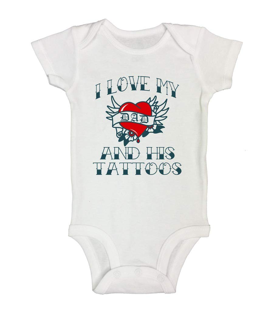 Baby Bodysuit " I Love My Dad And His Tattoos" Funny Bodysuits - Little Royaltee 18-24 Months, White