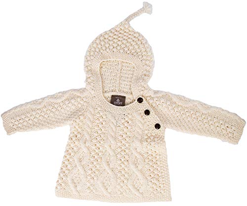 Carraig Donn 100% Merino Wool Baby Hoodie With Side Fastening Buttons Natural 12-18 months