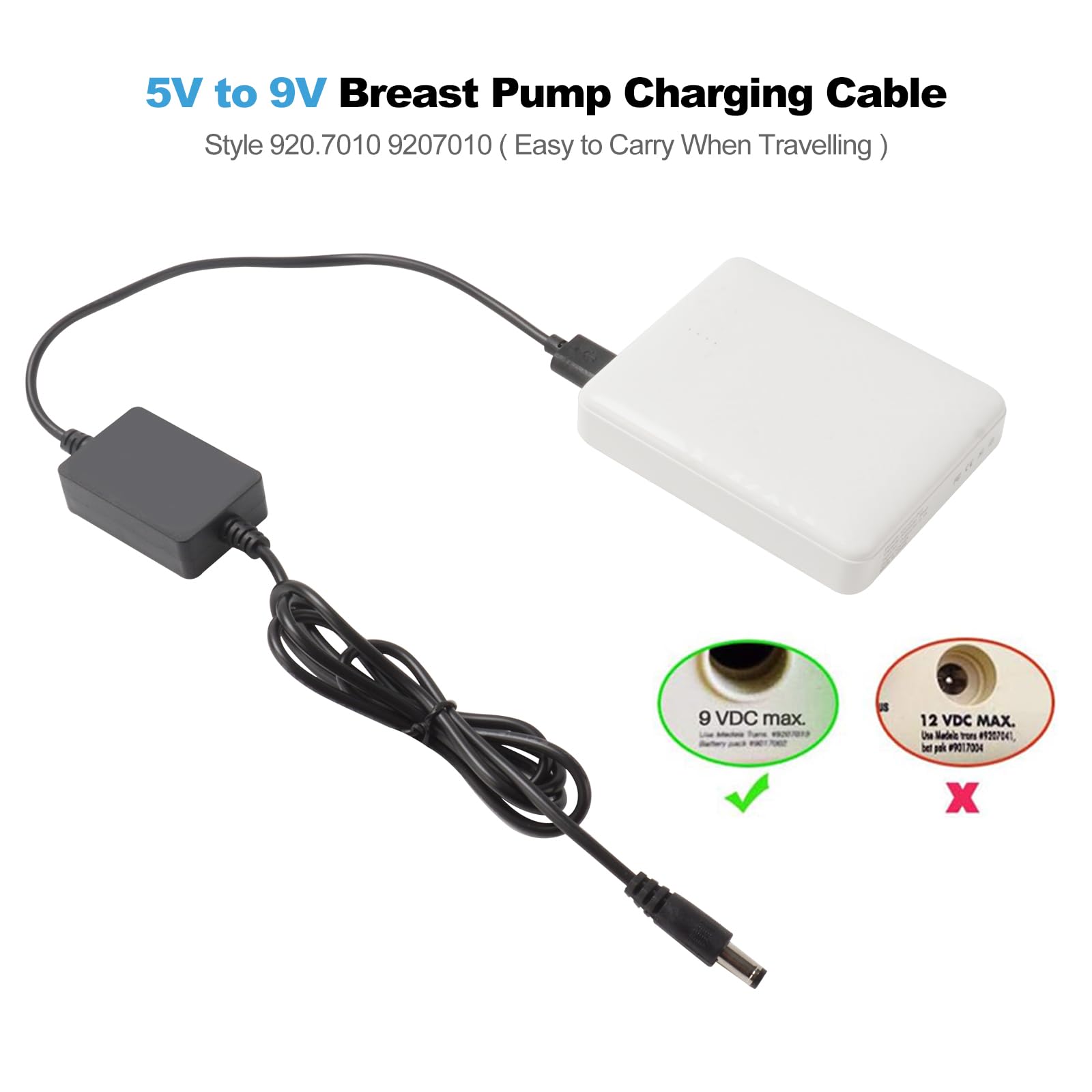 Smarkey 9 Volt USB Car Adapter for Medela Pump-in-Style Advanced Breast Pump Replaces Part # 67174 or 920.7010 9207010(Easy to Carry When Travel)