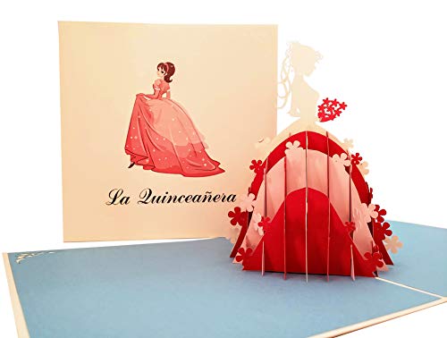 iGifts And Cards Happy La Quinceañera 3D Pop Up Greeting Card - 15th Birthday, Grace, Pink Party, Feliz Quince, Gift, Rose, Unique Special Dance, Congratulations, Fancy Dress, Celebration, Birthday