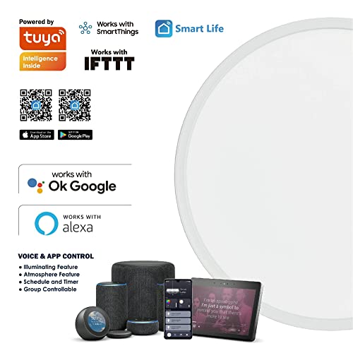 BestLuz Smart Ceiling Light Flush Mount LED WiFi, Compatible with Alexa & Google Assistant, Dimmable Low Profile Ambient Light Fixture for Bedroom Living Room,16 Inch 24W