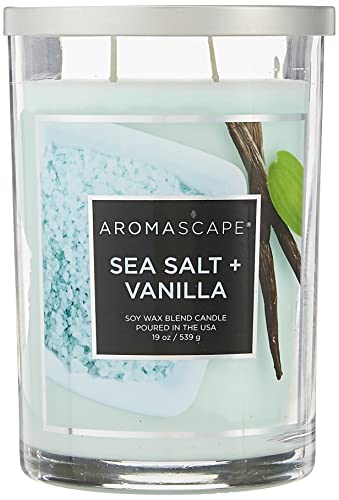 Aromascape PT41919 2-Wick Scented Jar Candle, Sea Salt & Vanilla, 19-Ounce, Blue