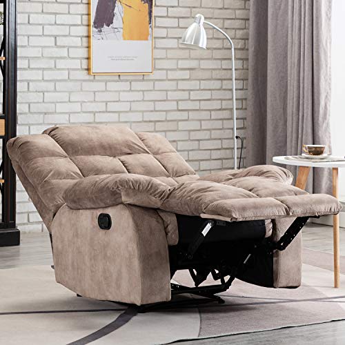 ANJHOME Single Recliner Chairs for Living Room Overstuffed Breathable Fabric Reclining Chair Manual Sofas (Apricot)