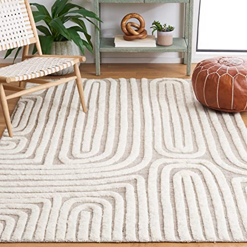 SAFAVIEH Kilim Collection Area Rug - 8' x 10', Beige & Ivory, Handmade Mid-Century Modern Deco Wool, Ideal for High Traffic Areas in Living Room, Bedroom (KLM652B)