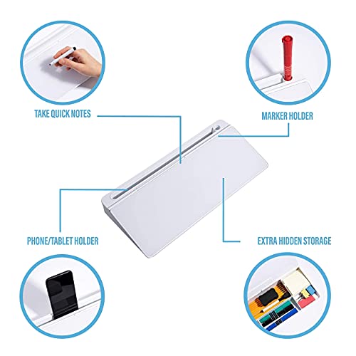 Garood Desktop Dry Erase Board with Storage and iPad/Phone Holder Glass Desk Whiteboard with Eraser Desk Keyboard Accessories