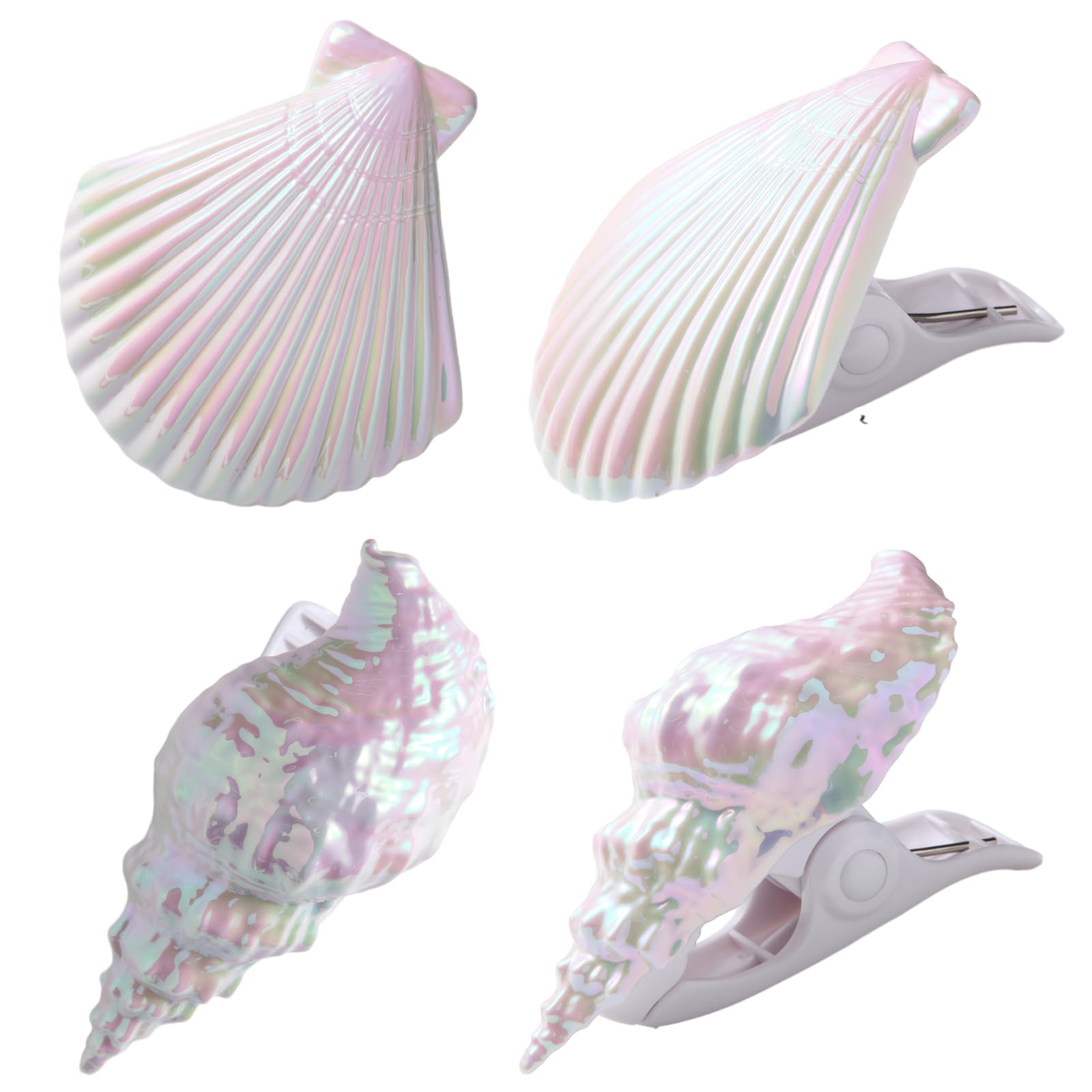 Shells Beach Towel Clips for Beach Chairs, Beach Towel Clips for Pool Chairs, Lounge Chairs, Drying Racks Decorative Windproof Towel Clips for Chairs (4 Pieces) (Electroplating)