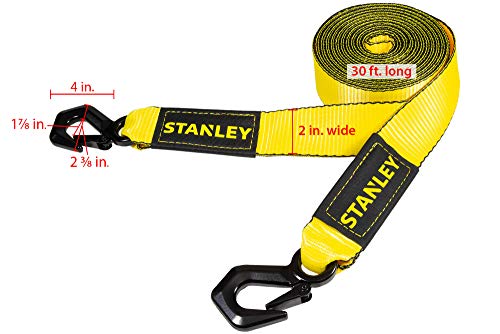 STANLEY S1053 Black/Yellow 2" x 30' Tow Strap with Tri-Hook (9,000 lb Break Strength) for Disabled Recreational Vehicles