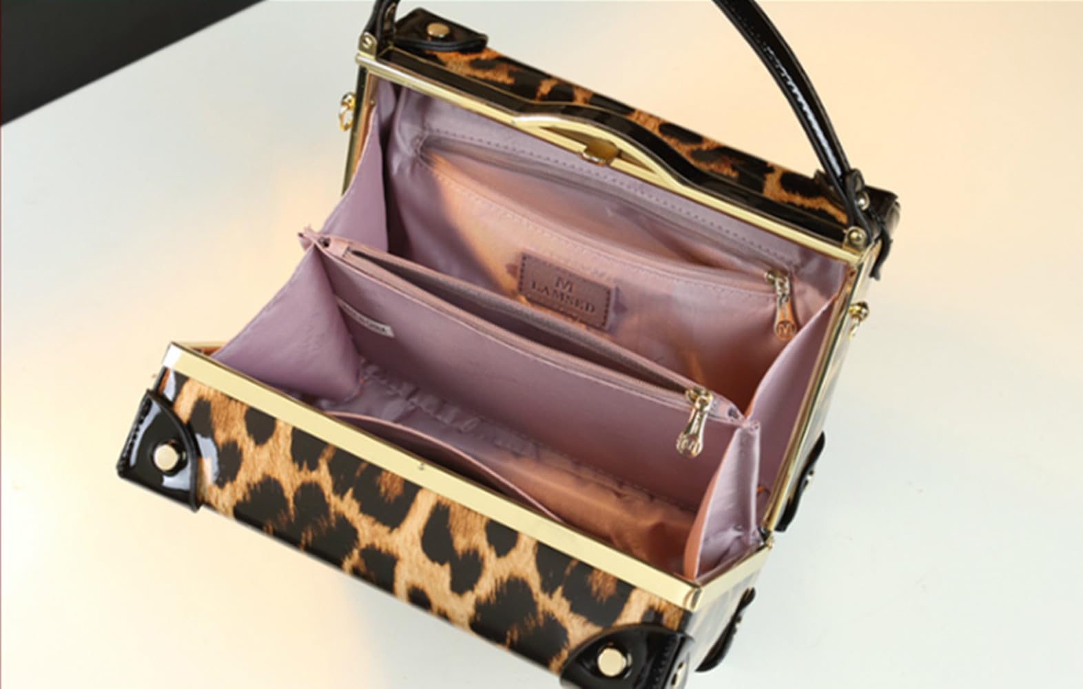 HANSOMFY Fashion Women's Top Handle Satchel Handbags Leather Evening Bag Purses Small Hard Square Box Shoulder Bags (Leopard)
