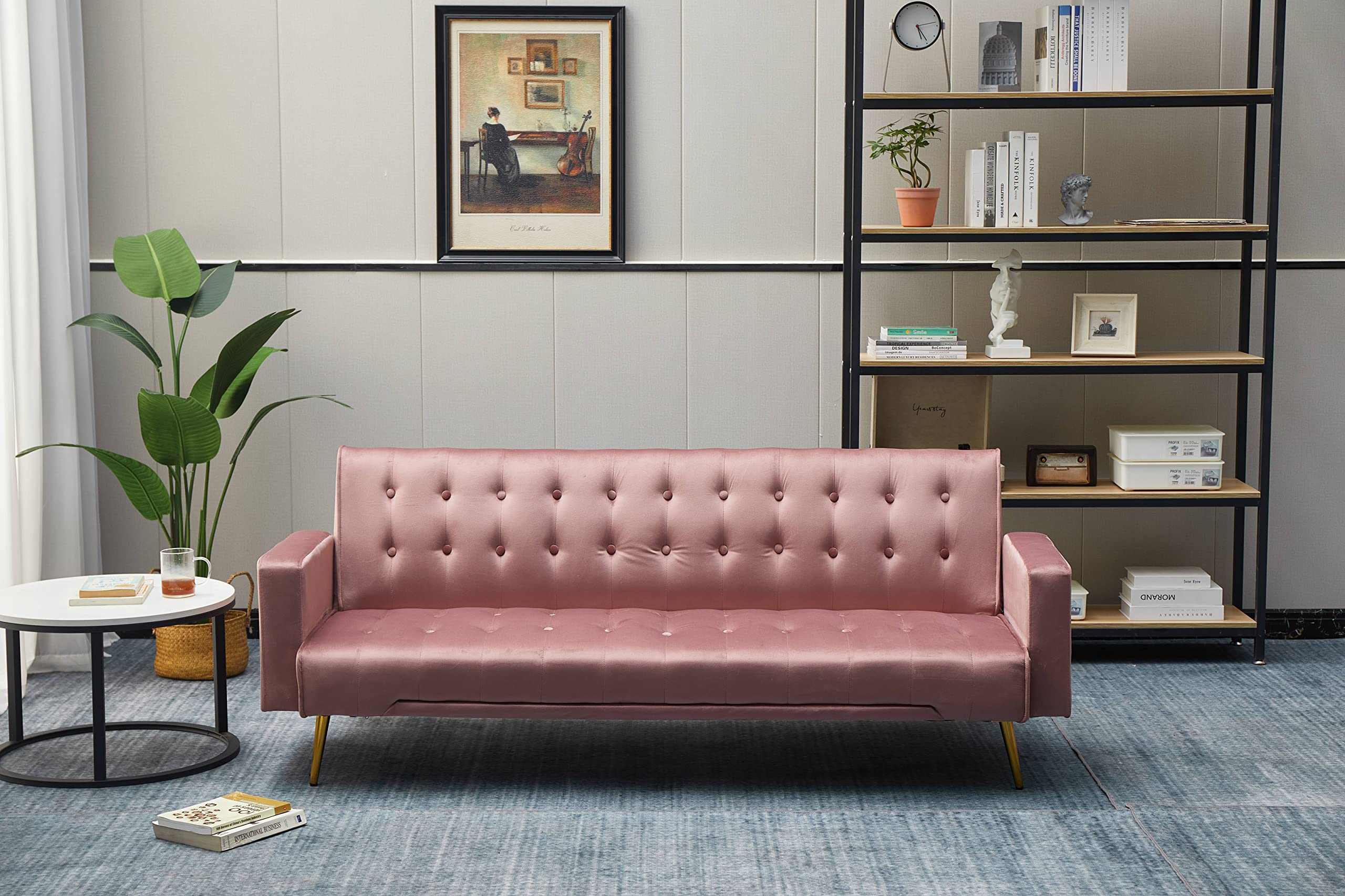75" Futon Sofa Bed,Sleep Sofa,Modern Folding Futon Set,Velvet Convertible Recliner Lounge for RV,Small Apartment,Living Room,500 lbs Capacity