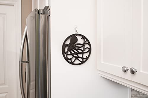 gasaré, Trivet for Hot Dishes, Pots and Pans, Metal Trivet, Octopus Design, Cast Iron, Rubber Feet Caps, Ring Hanger, 8 Inches, Brown Finish, 1 Unit