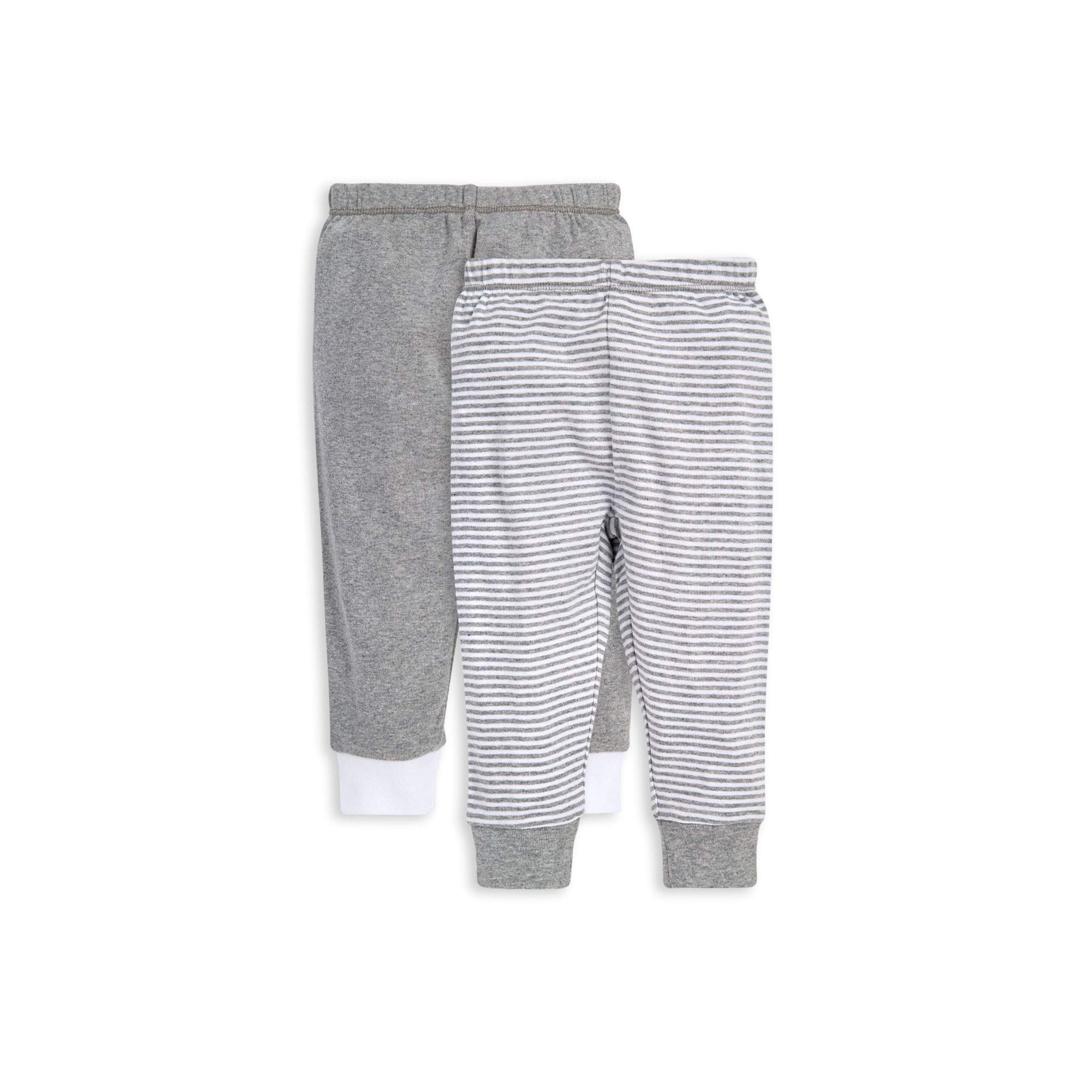 Burt's Bees Baby baby boys Pants, of 2 Lightweight Knit Infant Bottoms, 100% Organic Cotton Layette Set, Grey Solid/Stripes, 0-3 Months US