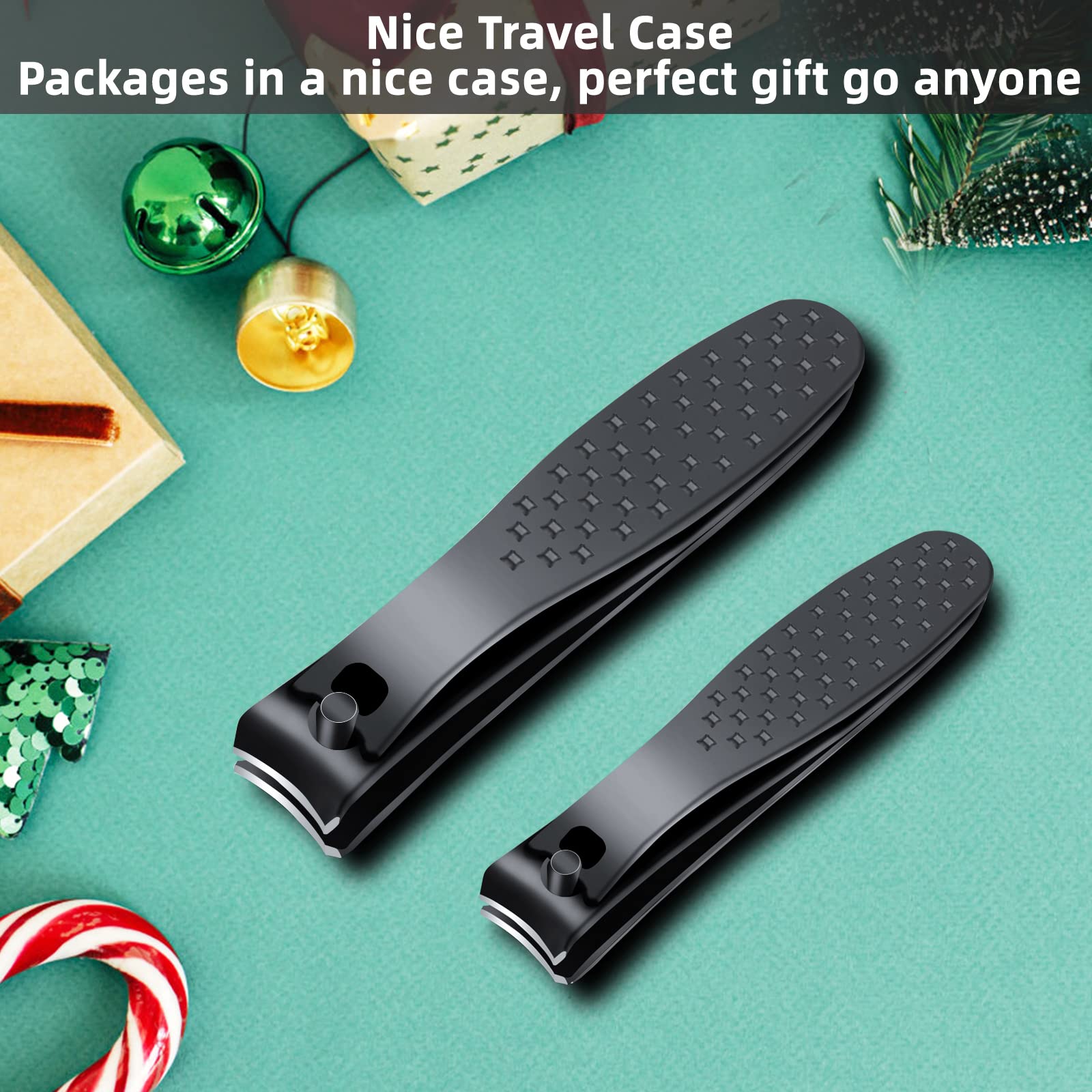 2PCS Professional Nail Clippers Set, Ultra Sharp Sturdy Fingernail and Toenail Clipper, Large & Small Nail Cutter for Thick Nails with leather case, Best Travel and Gift Nail Clipper for Men and Women
