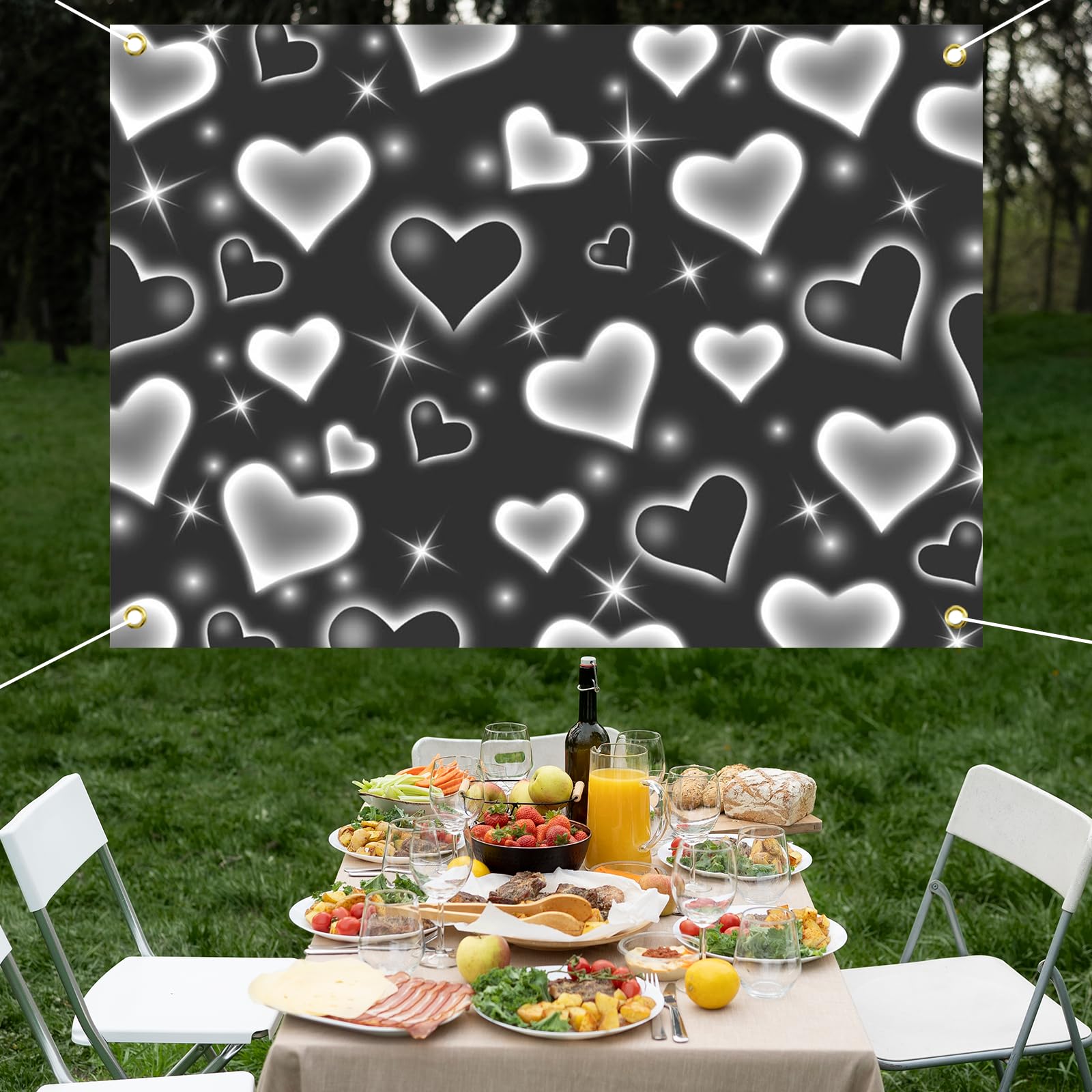 Mocsicka Black Heart 2000s Backdrop for Photoshoot Old School Photography Background 2000s Heart Valentine's Day 90s Banner Photo Booth Studio