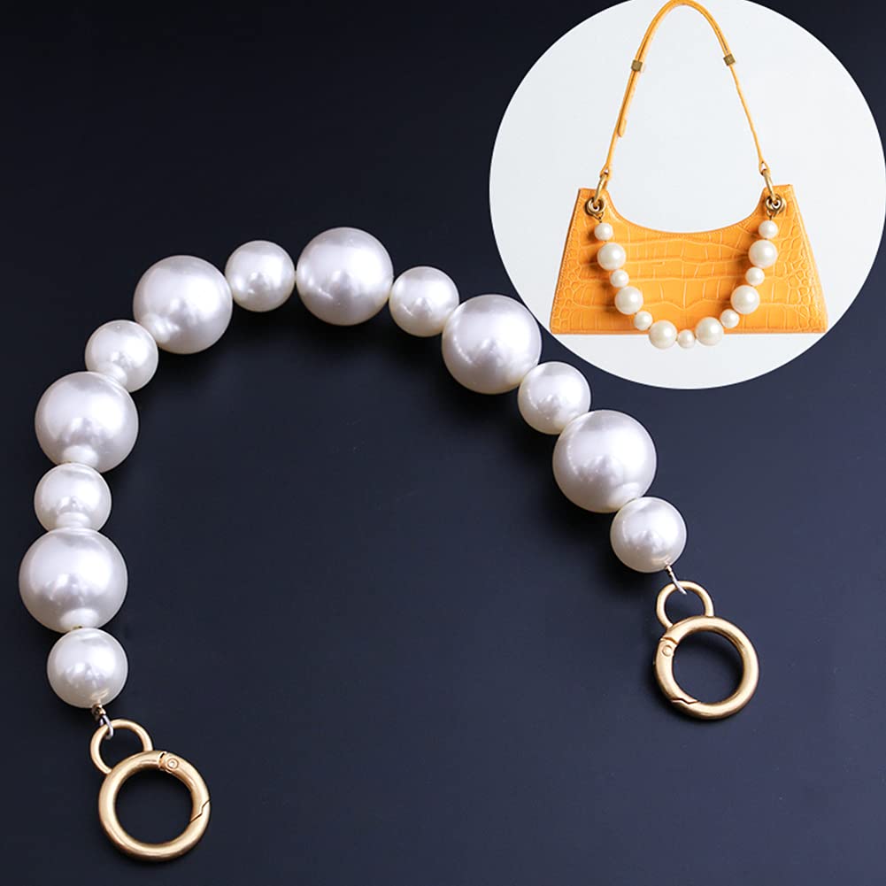 2Pcs Purse Replacement Chains,DIY Heavy Chunky Aluminum Metal Chain &Imitation Pearl Bead Purse Strap Handbag Chain Accessories DIY Chain Strap Handbag Chains for Bag Decoration