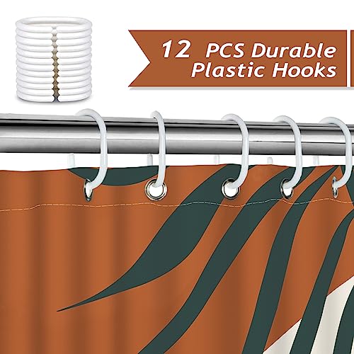 Bonhause Abstract Boho Leaf Shower Curtain Mid Century Modern Minimalist Art Decorative Bath Curtain 72 x 72 Inch Polyester Fabric Waterproof Bathroom Curtain with 12 Hooks