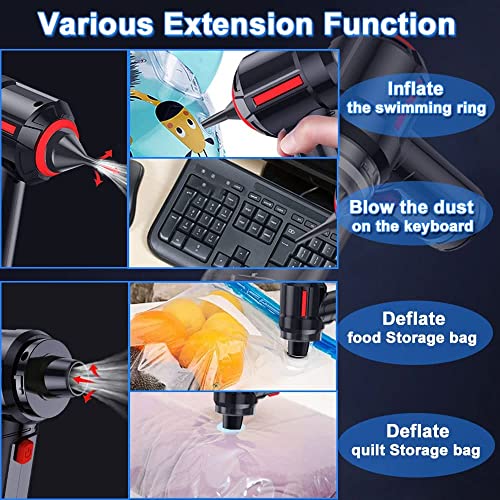 ADPTOYU 3-in-1 Portable Small Cordless handheld Vacuum Cleaner Rechargeable with 9000PA Powerful Suction for Car/Office/Home, Extension Function to inflate/Deflate for Swimming Ring/Vacuum Storage Bag