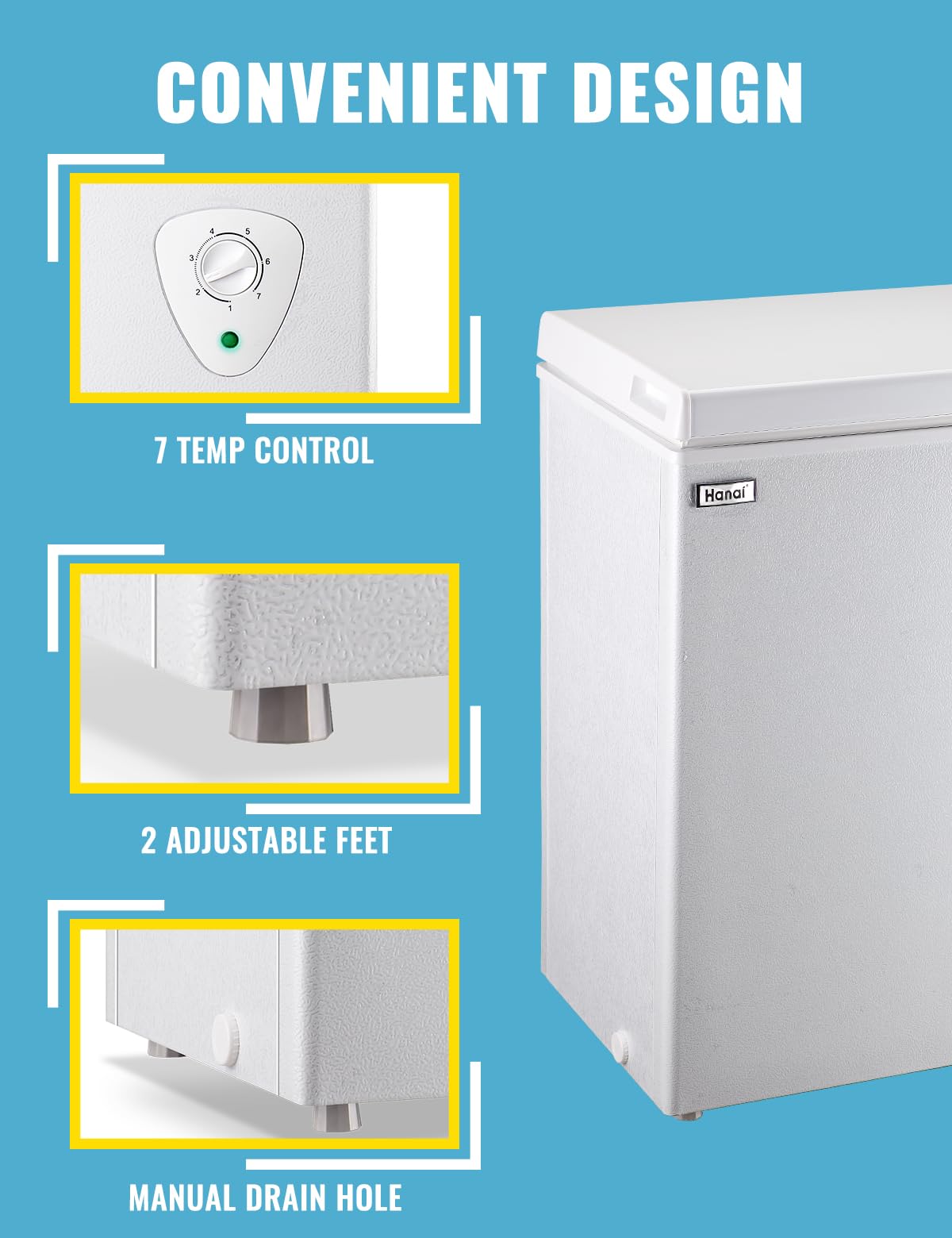 5.0 Cubic Feet Chest Freezer Small Deep Freezers with Removable Storage Basket Free Standing Top Door Compact Freezer 7 Gears Temperature Control for Office Dorm Apartment